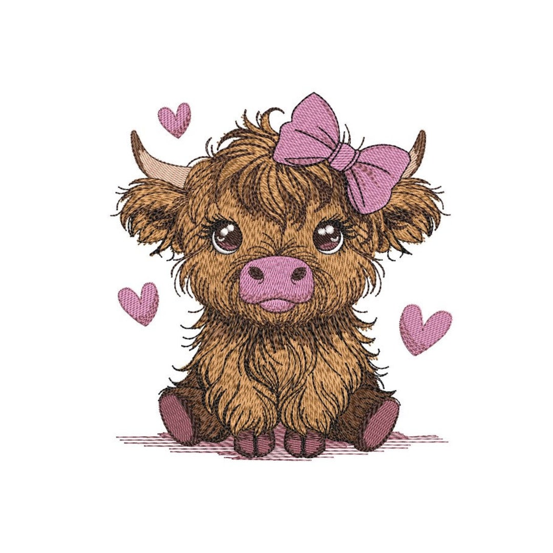 Baby Highland Cow Embroidery Design, Farm Animal Embroidery File, 3 ...