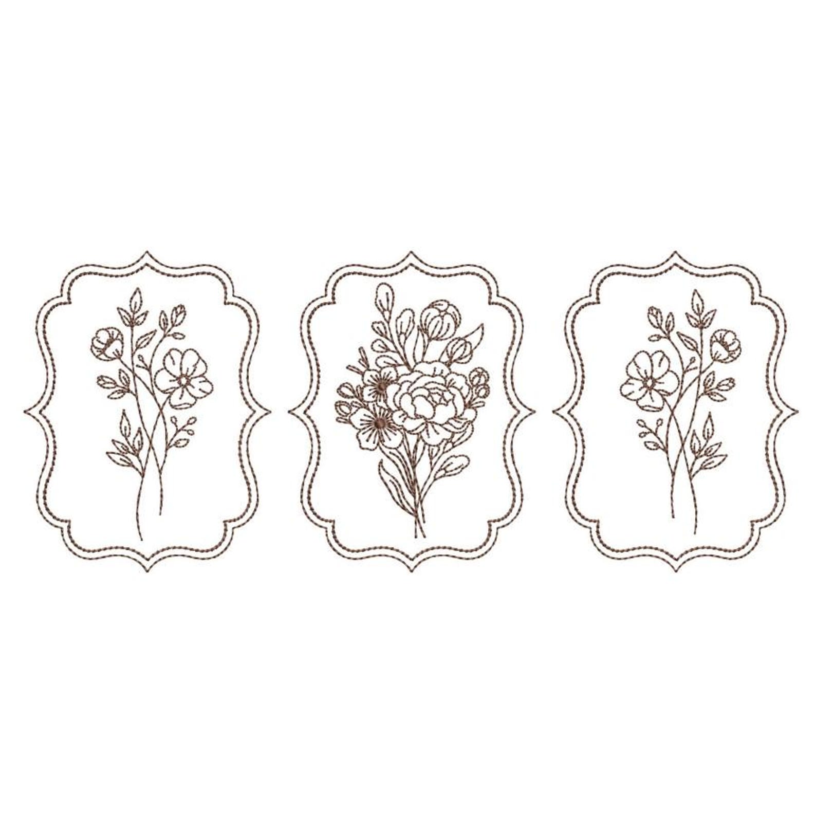 Floral Postal Stamps Frames Machine Embroidery Design, 4 Sizes, Instant ...