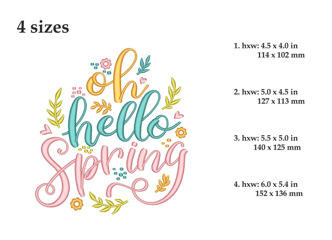 Hello Spring Machine Embroidery Design 4 Sizes Instant - Etsy