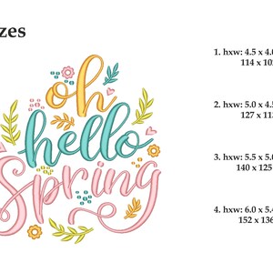 Hello Spring Machine Embroidery Design, 4 Sizes, Instant Download - Etsy