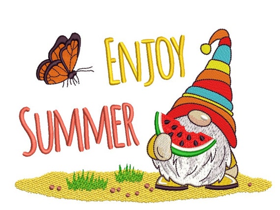 Summer Gnome in Flowers Embroidery Design 3 Sizes Instant - Etsy