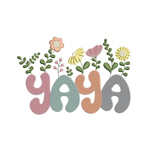 Yaya Flower Embroidery Design, Retro Mothers Day Embroidery File, 3 ...