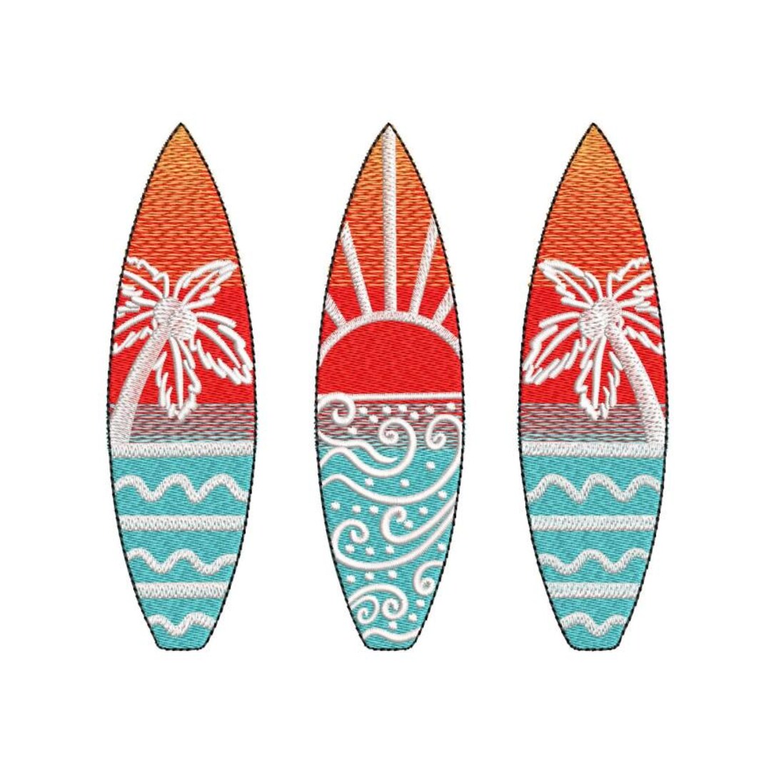 Surfboard Embroidery Design, Summer Beach Embroidery File, 3 Sizes ...