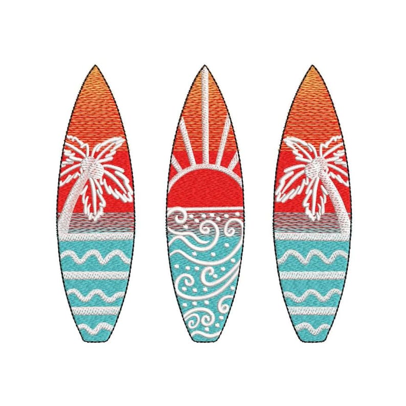 Surfboard Embroidery Design, Summer Beach Embroidery File, 3 Sizes ...