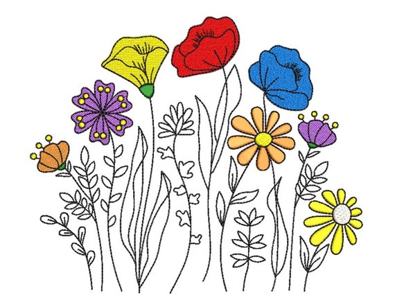 Wildflower Meadow Embroidery Design 3 Sizes Instant Download - Etsy