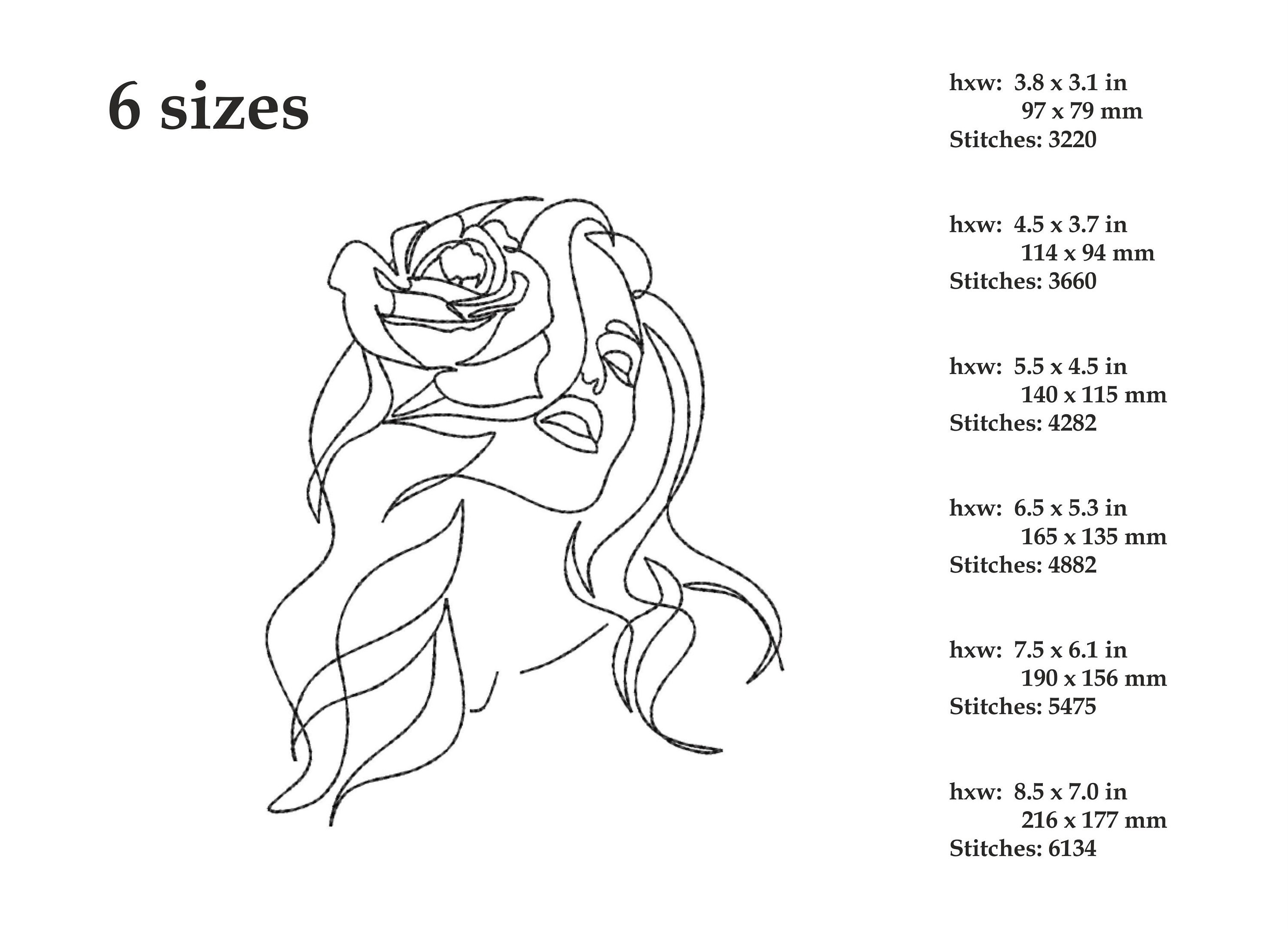 Woman With a Rose Embroidery Design One Line Art Embroidery - Etsy