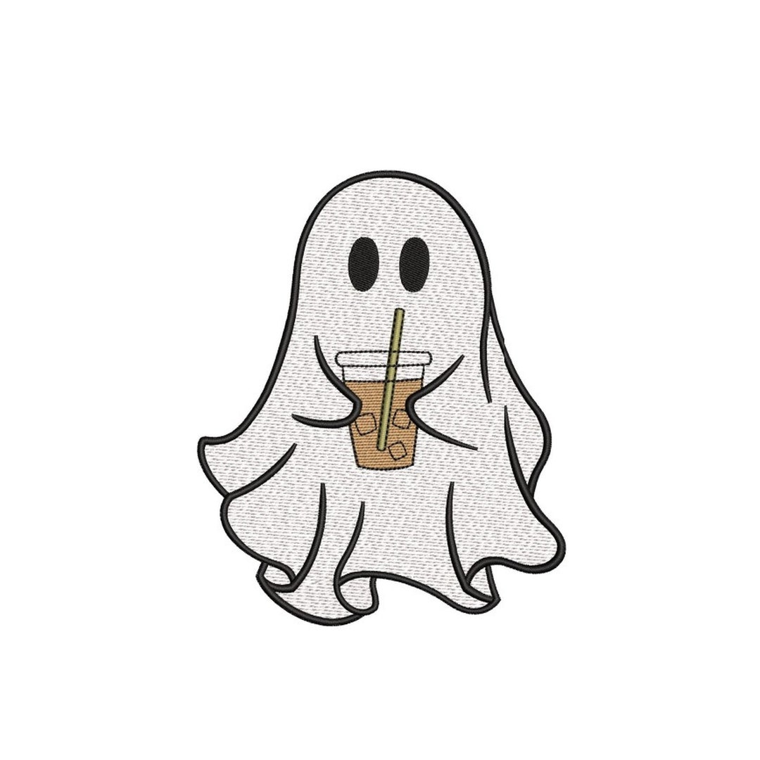 Ghost With Iced Coffee Embroidery Design, Halloween Machine Embroidery ...