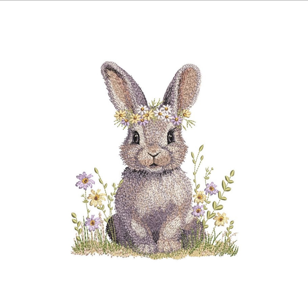 Floral Bunny Embroidery Design, 3 Sizes, Instant Download - Etsy