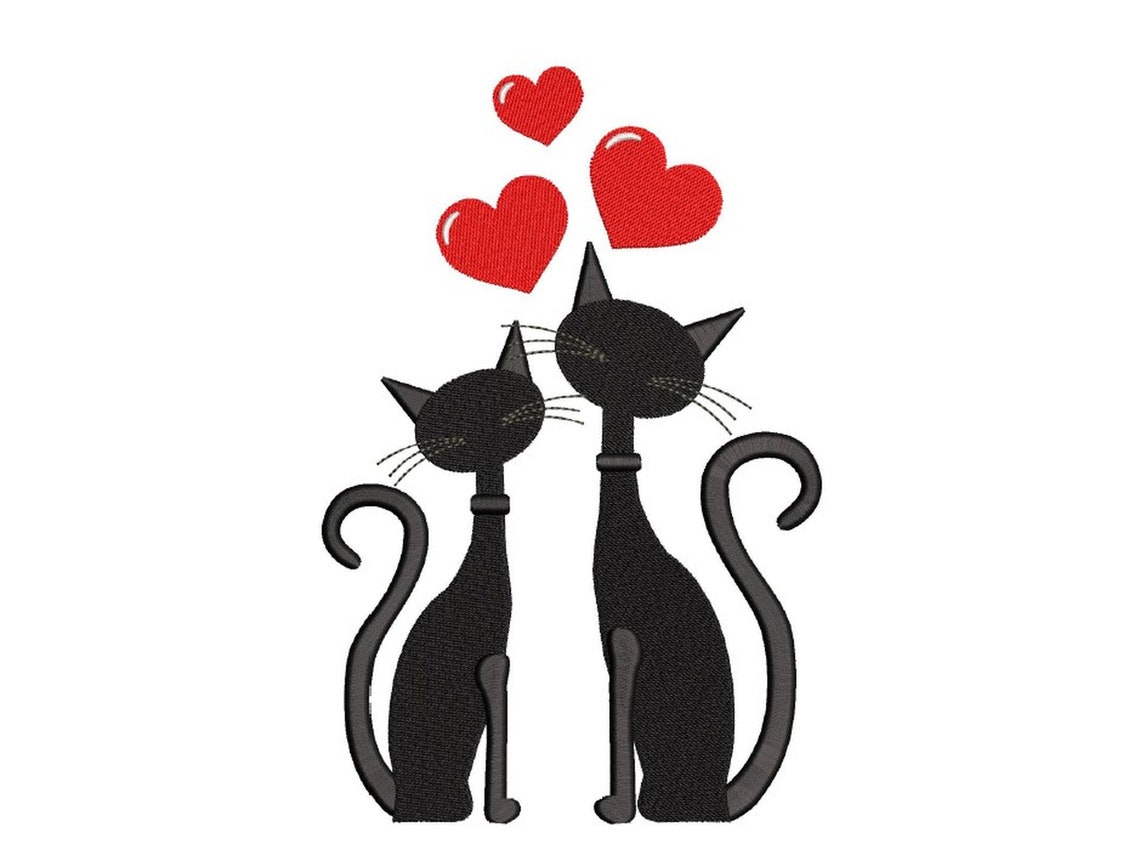 Two Black Cats in Love Embroidery Design Valentine's Day | Etsy