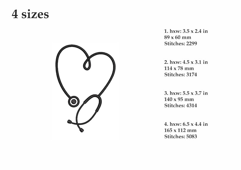 Nurse Embroidery Design, Stethoscope Embroidery File, 4 Sizes, Instant ...