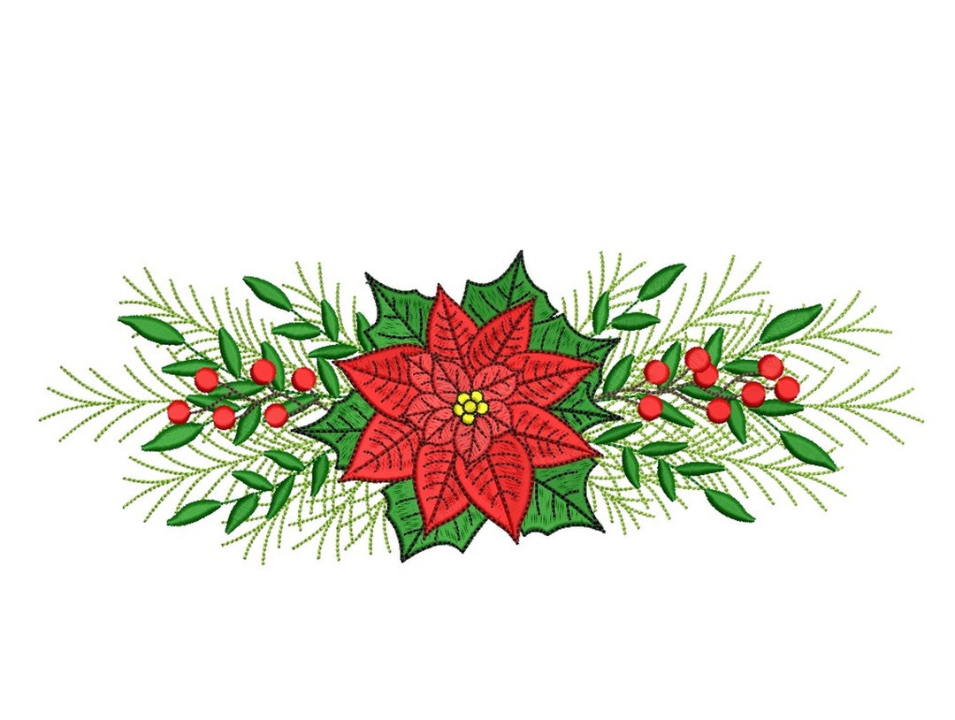 Christmas Poinsettia Embroidery Design, 4 Sizes, Instant Download - Etsy