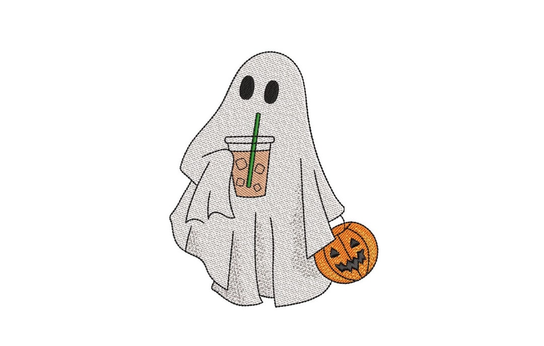 Ghost With Iced Coffee Embroidery Design, Halloween Embroidery Design ...