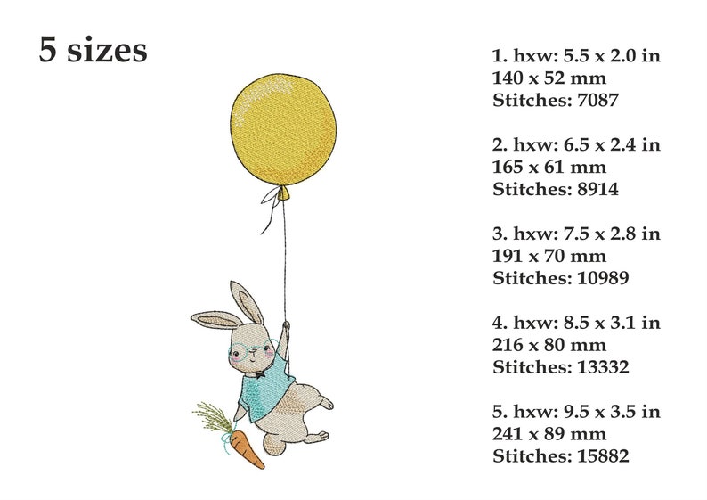 Easter Bunny With Balloon Embroidery Design, 5 Sizes, Instant Download ...