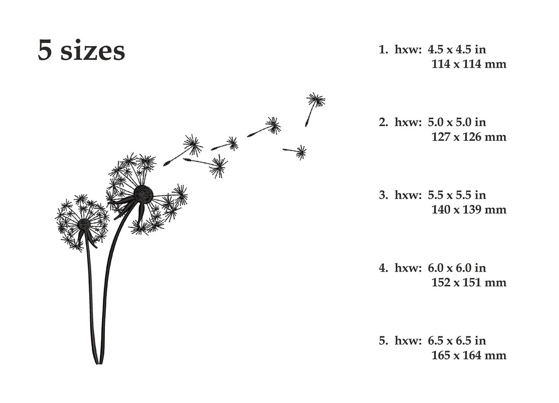 Dandelion Embroidery Design 5 Sizes Instant Download - Etsy
