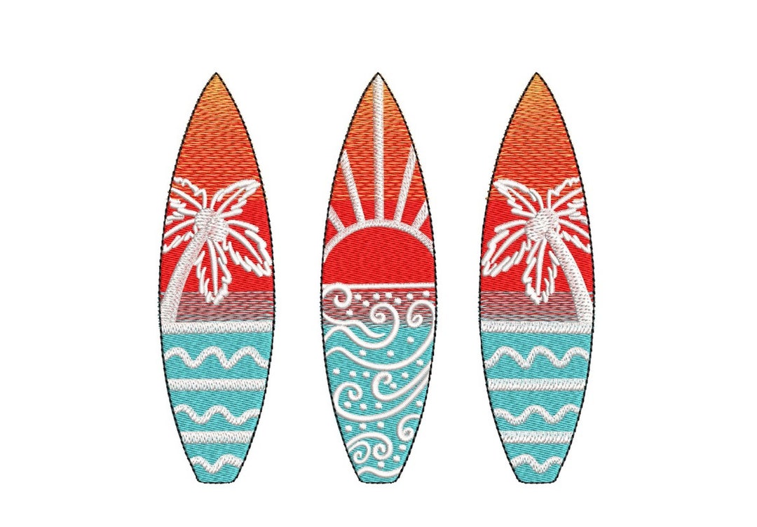 Surfboard Embroidery Design, Summer Beach Embroidery File, 3 Sizes ...