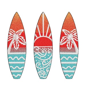 Surfboard Embroidery Design, Summer Beach Embroidery File, 3 Sizes ...