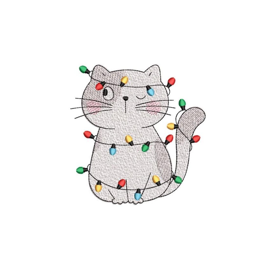 Christmas Cat Embroidery Design, Merry Christmas Machine Embroidery ...