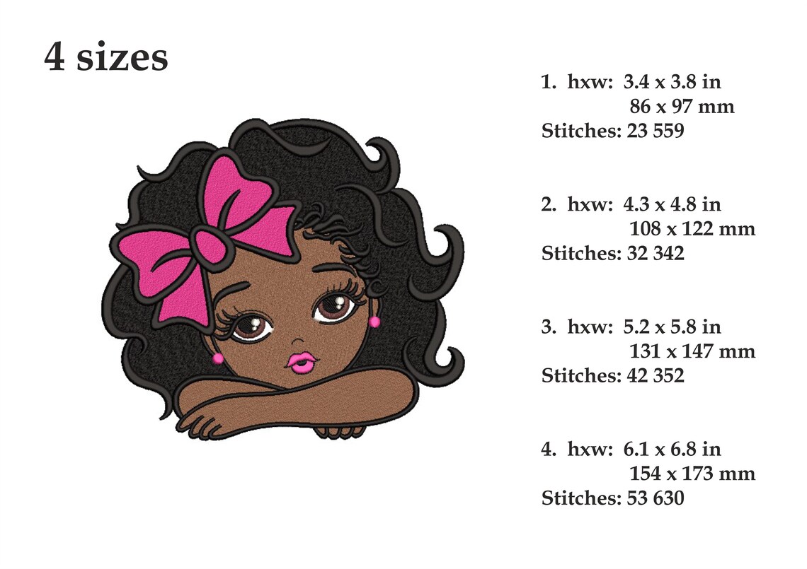 Black Girl Embroidery Design, 4 Sizes, Instant Download - Etsy