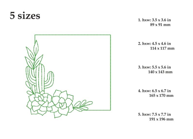 Cactus Frame Embroidery Design 5 Sizes Instant Download - Etsy