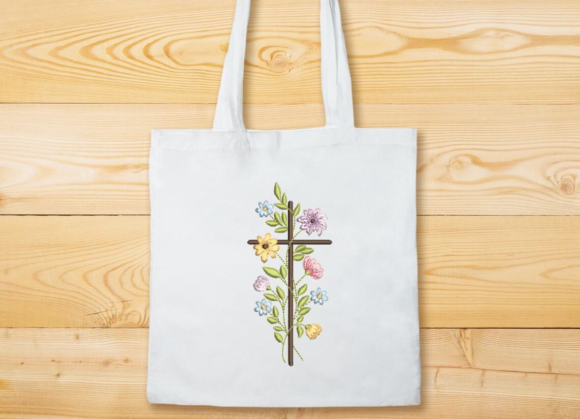 Flower Cross Embroidery Design, Religious Embroidery File, 4 Sizes ...