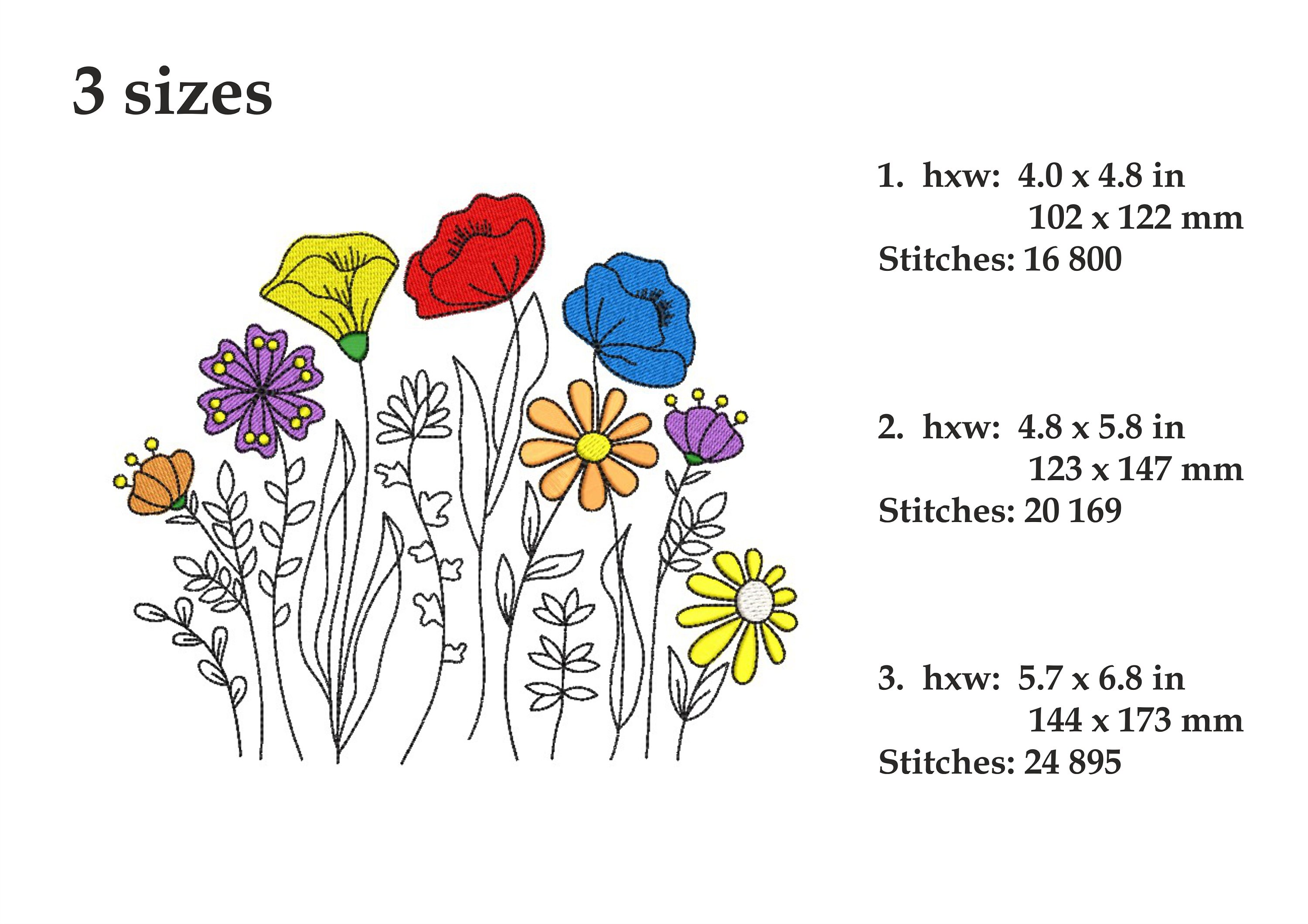 Wildflower Meadow Embroidery Design 3 Sizes Instant Download - Etsy
