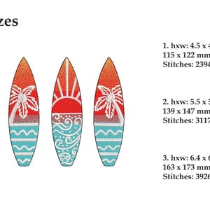 Surfboard Embroidery Design, Summer Beach Embroidery File, 3 Sizes ...