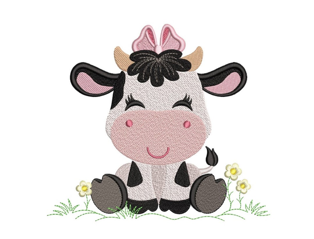 Baby Cow Embroidery Design, Farm Animal Embroidery File, 4 Sizes ...
