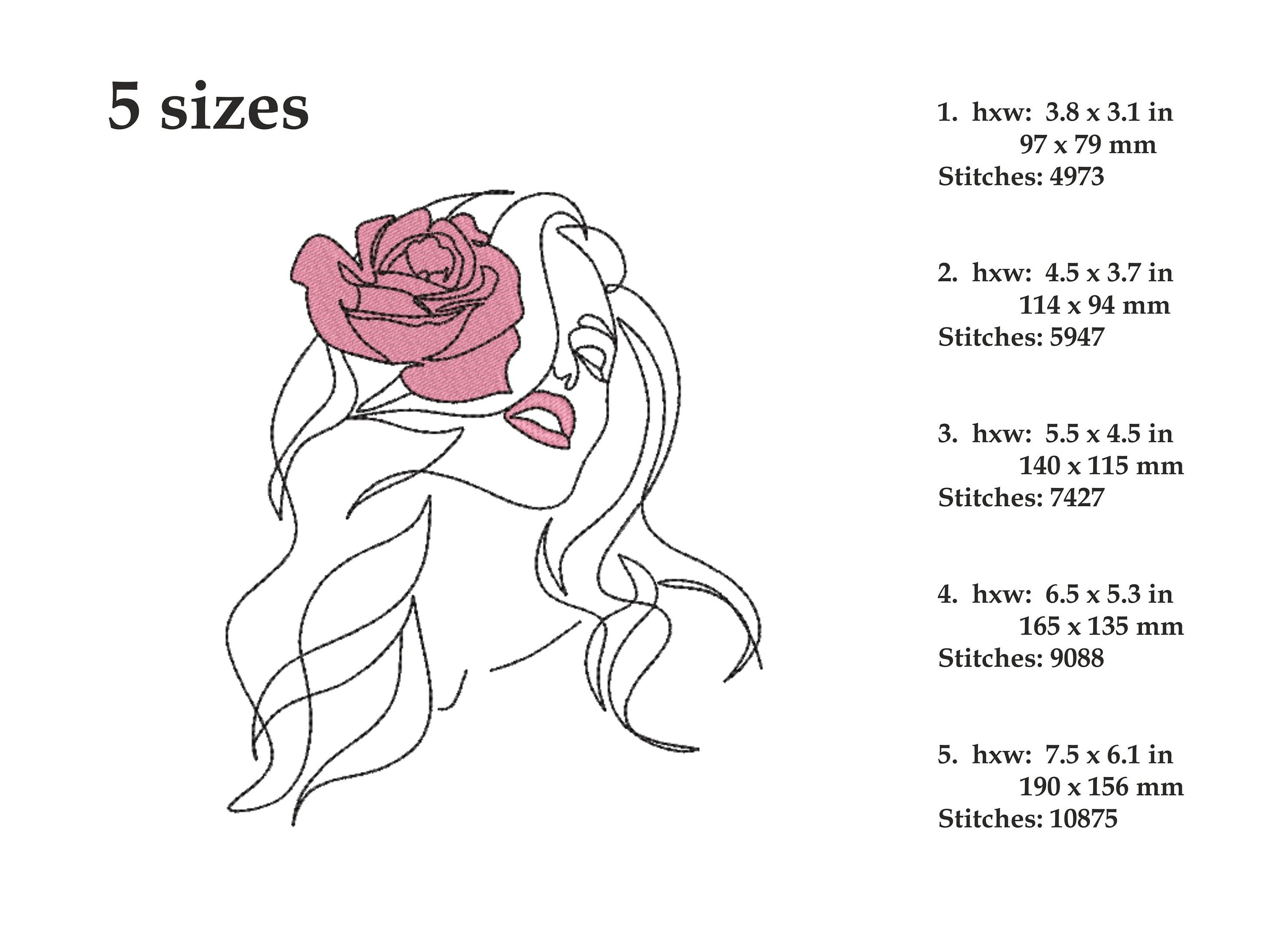 Woman with a Rose Embroidery Design One Line Art Embroidery | Etsy