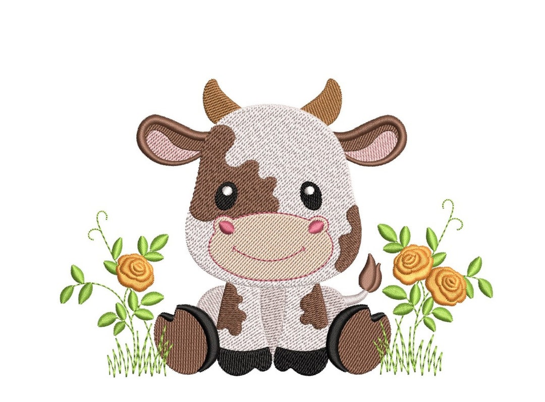 Baby Cow Embroidery Design, Farm Animal Embroidery File, 3 Sizes ...