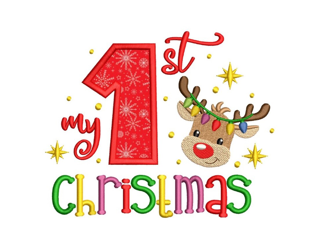 My First Christmas Reindeer Applique Embroidery Design, 5 Sizes ...