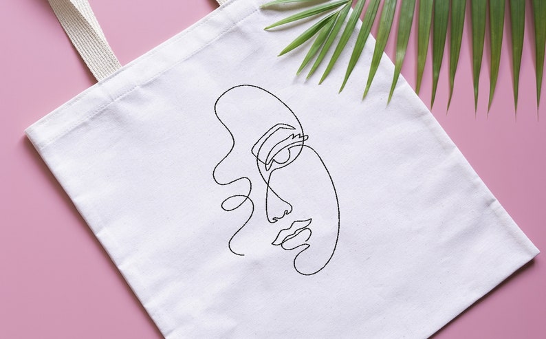 One Line Face Embroidery Design Women Embroidery File 6 | Etsy