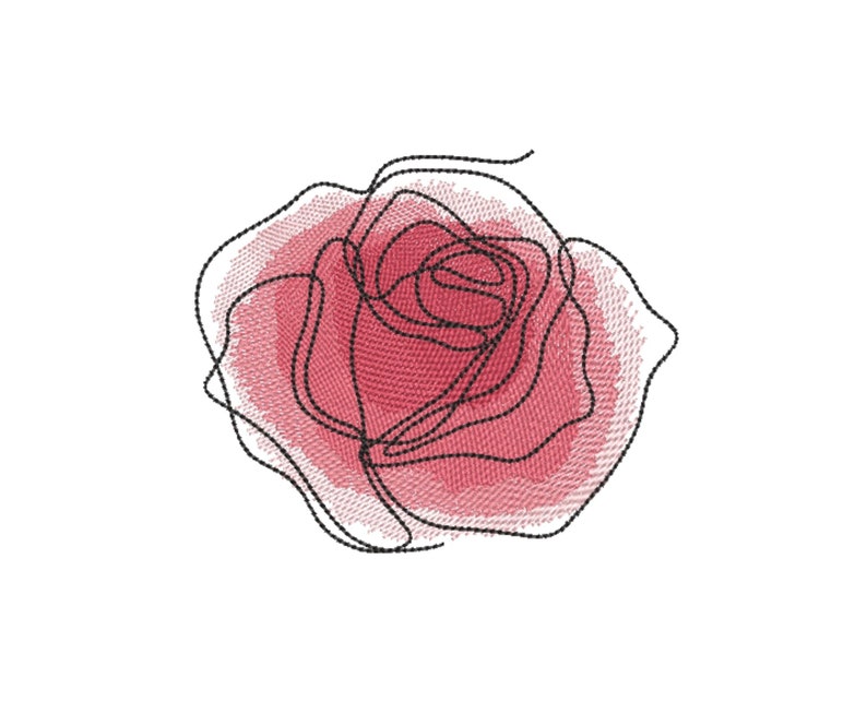 One Line Rose Machine Embroidery Design 4 Sizes Instant | Etsy