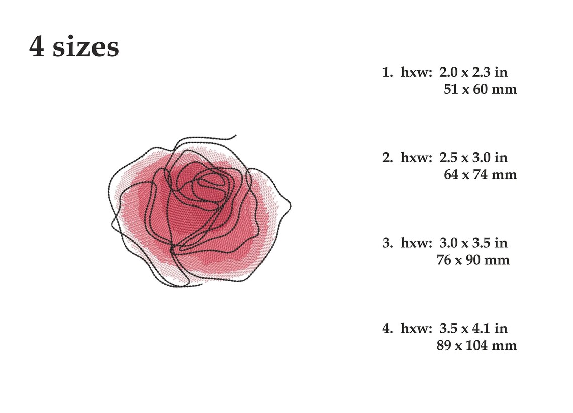 One Line Rose Machine Embroidery Design 4 Sizes Instant | Etsy