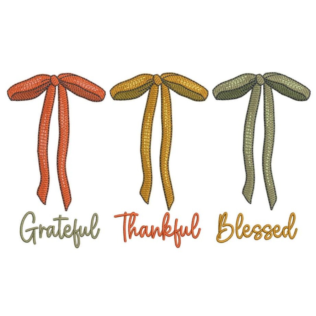 Thankful Grateful Blessed Coquette Bow Embroidery Design Fall Autumn ...