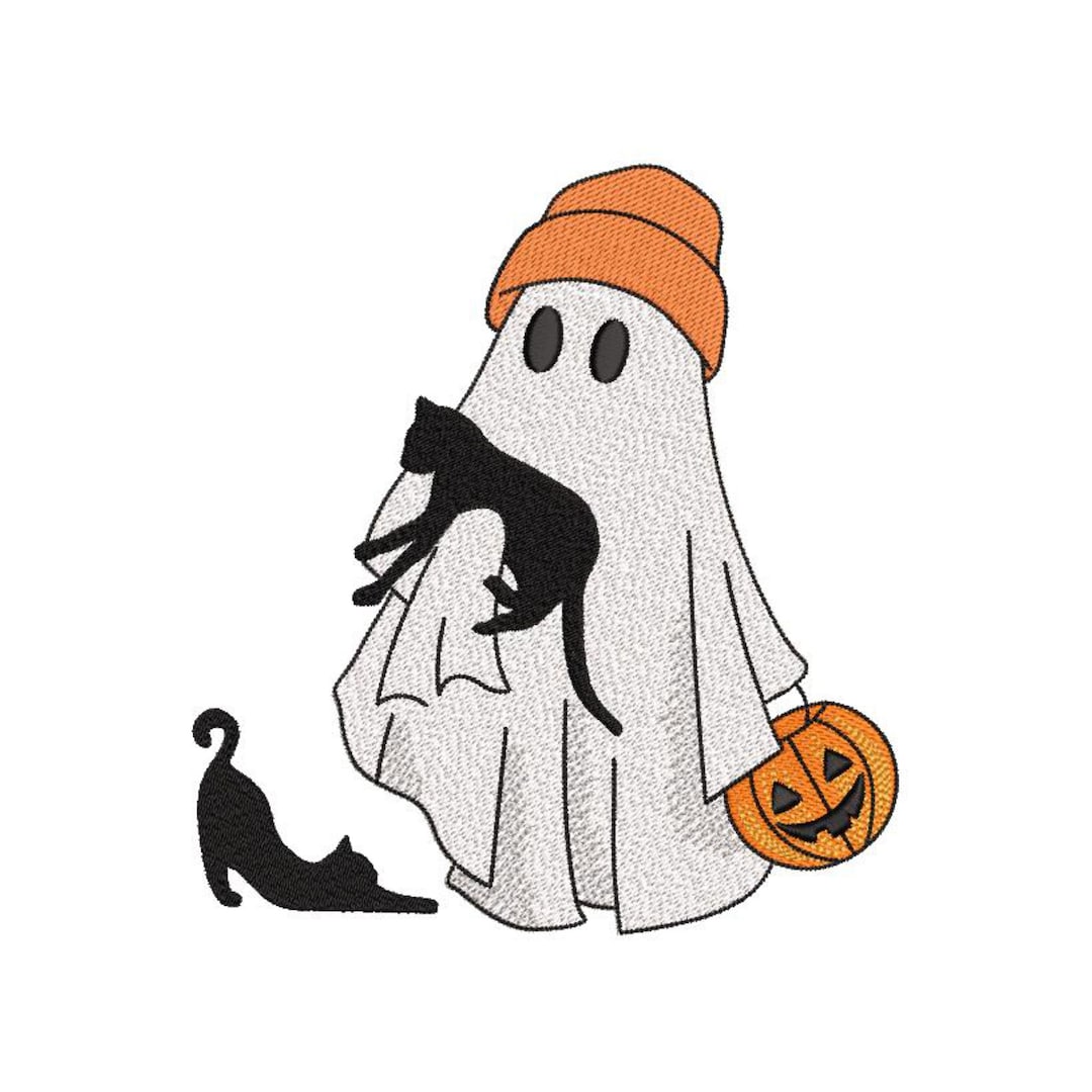 Ghost With Black Cats Embroidery Design Halloween Machine Embroidery ...