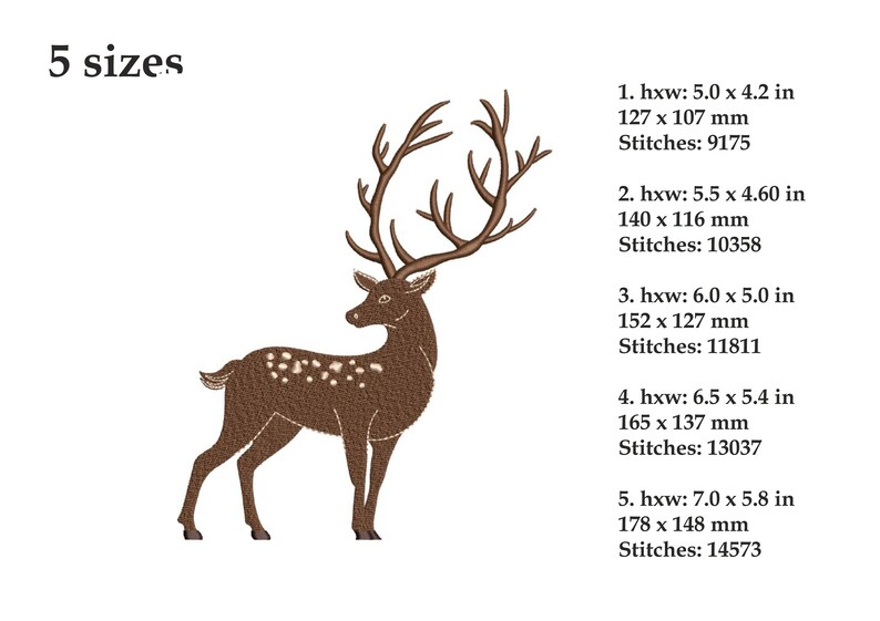 Deer Embroidery Design 5 Sizes Instant Download - Etsy