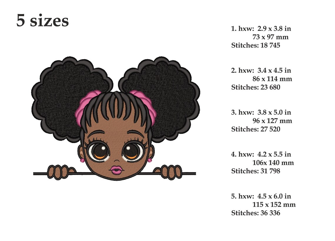 Black Girl Embroidery Design 5 Sizes Instant Download - Etsy