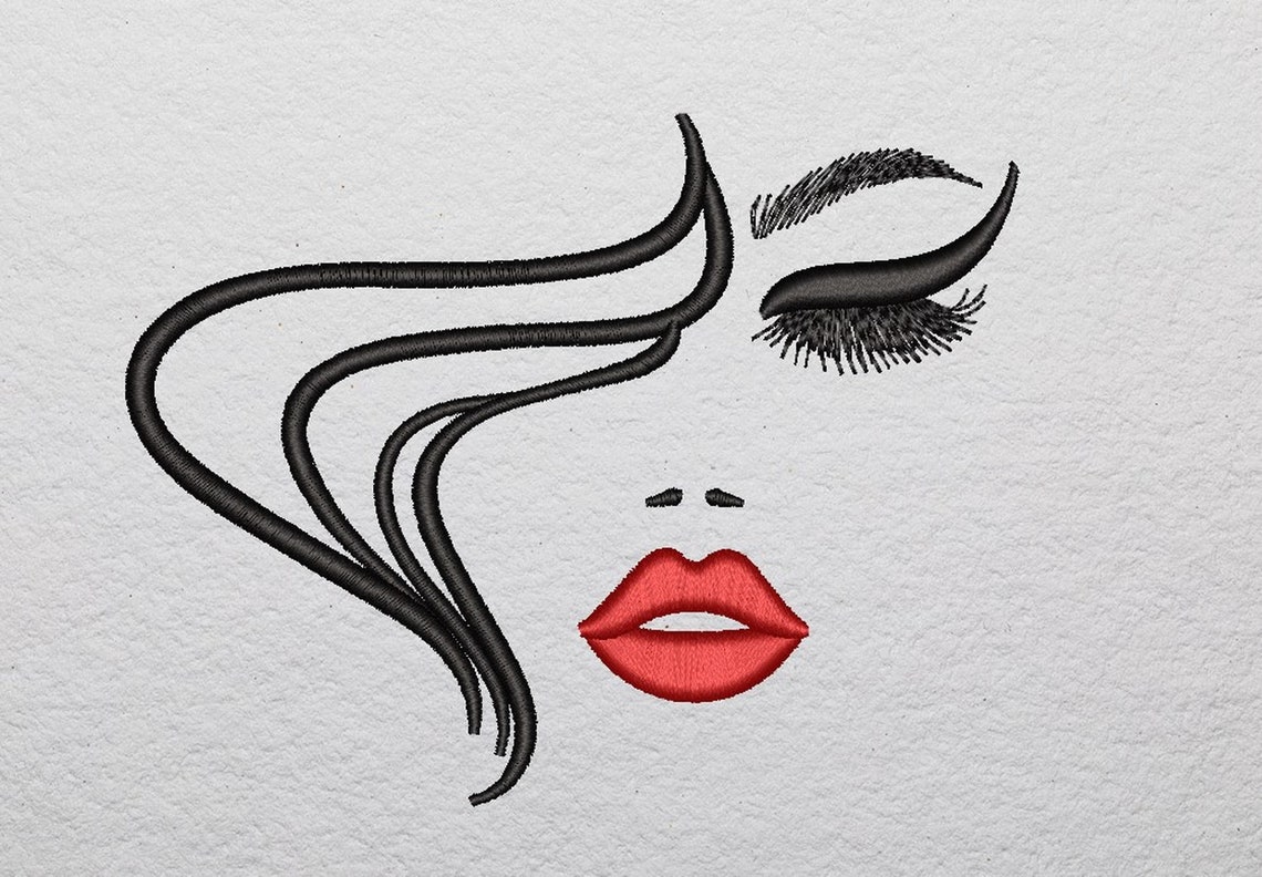 Beautiful woman face embroidery design Woman with red lips | Etsy