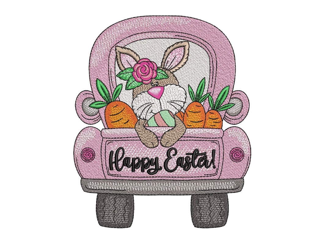 Easter Bunny and Truck Embroidery Design, 3 Sizes, Instant Download - Etsy