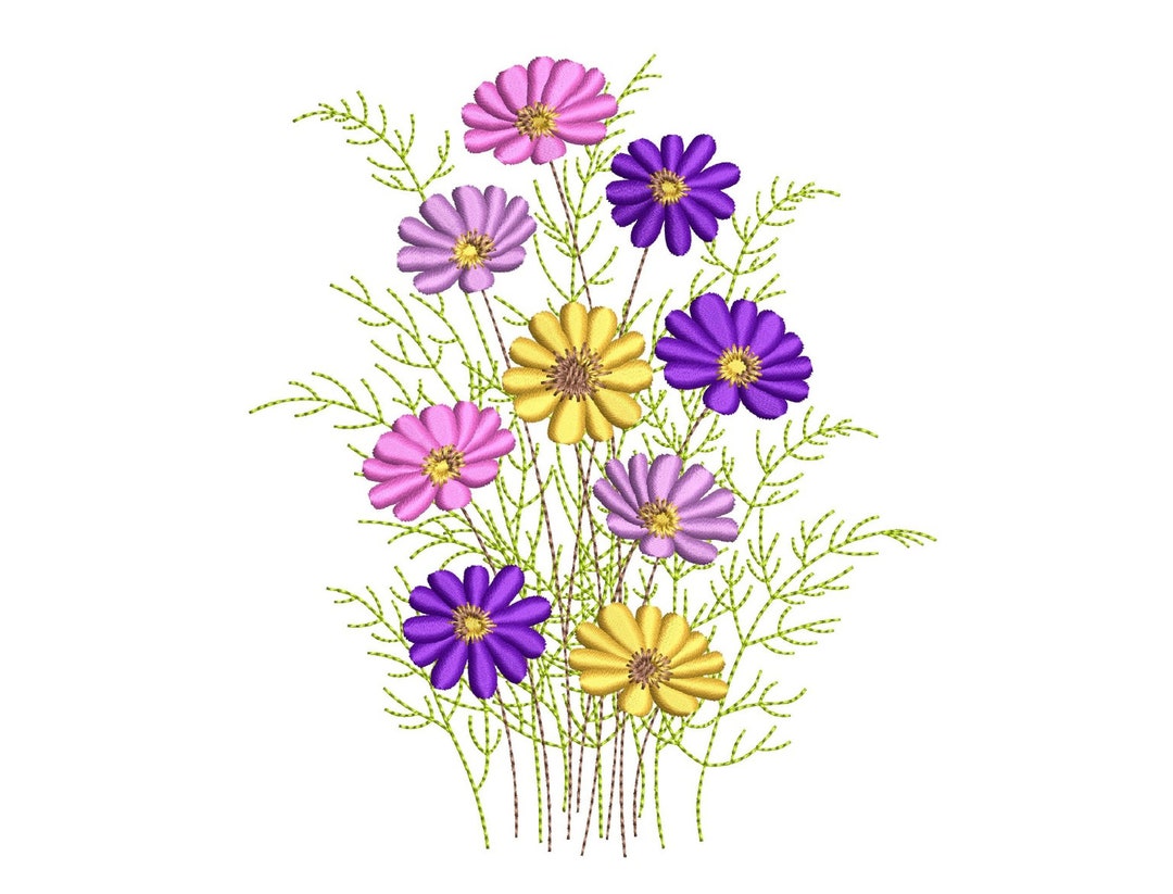 Flowers Machine Embroidery Design, 4 Sizes, Instant Download - Etsy