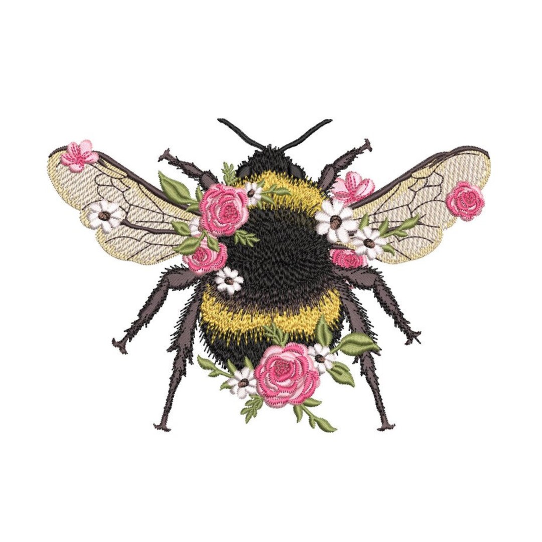 Floral Bumblebee Machine Embroidery Design, 3 Sizes, Instant Download ...