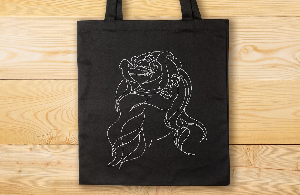 Woman With a Rose Embroidery Design One Line Art Embroidery | Etsy