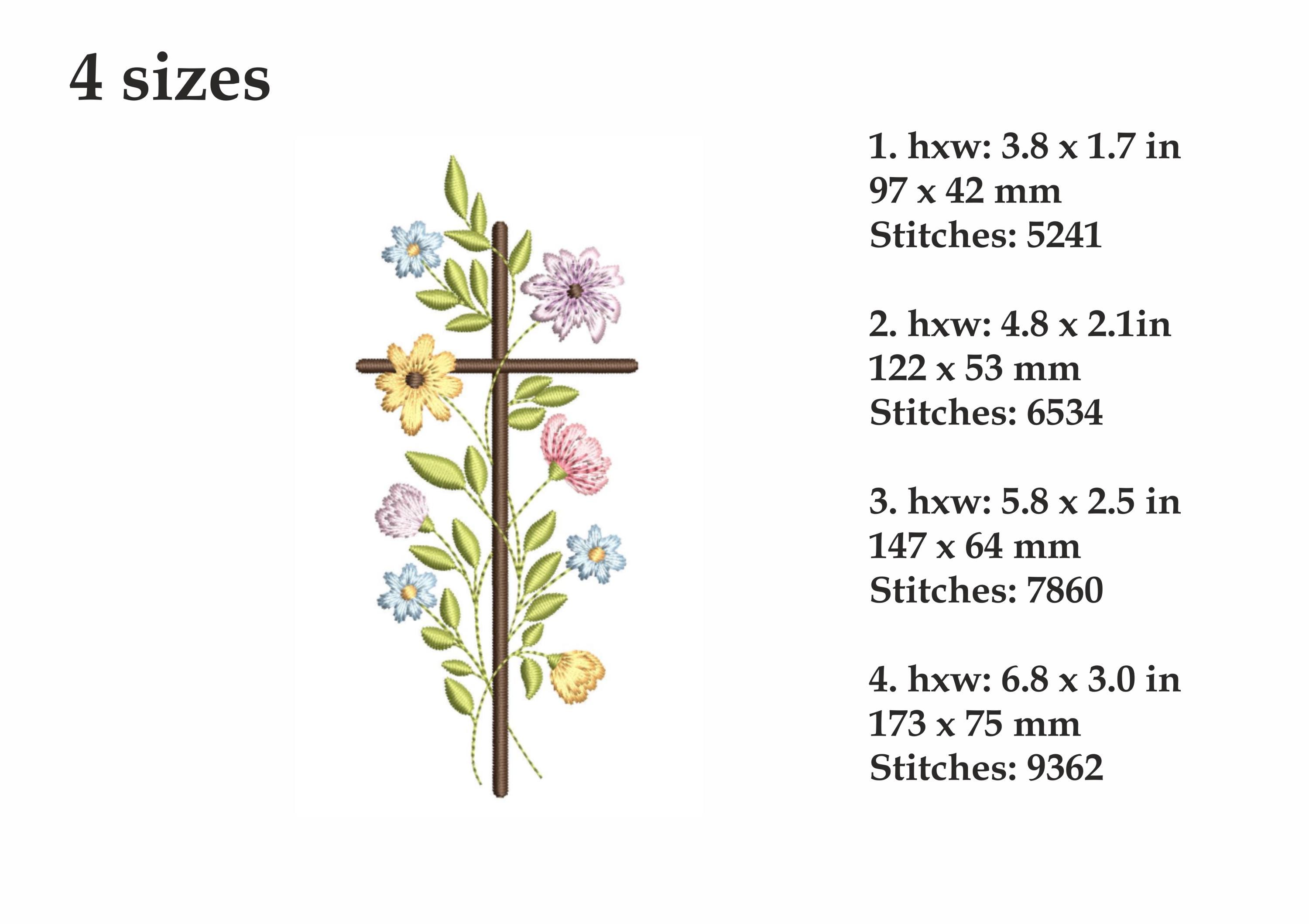 Flower Cross Embroidery Design, Religious Embroidery File, 4 Sizes ...