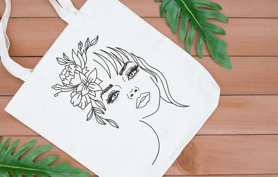 Woman With Flowers Machine Embroidery Design, 5 Sizes, Instant Download ...