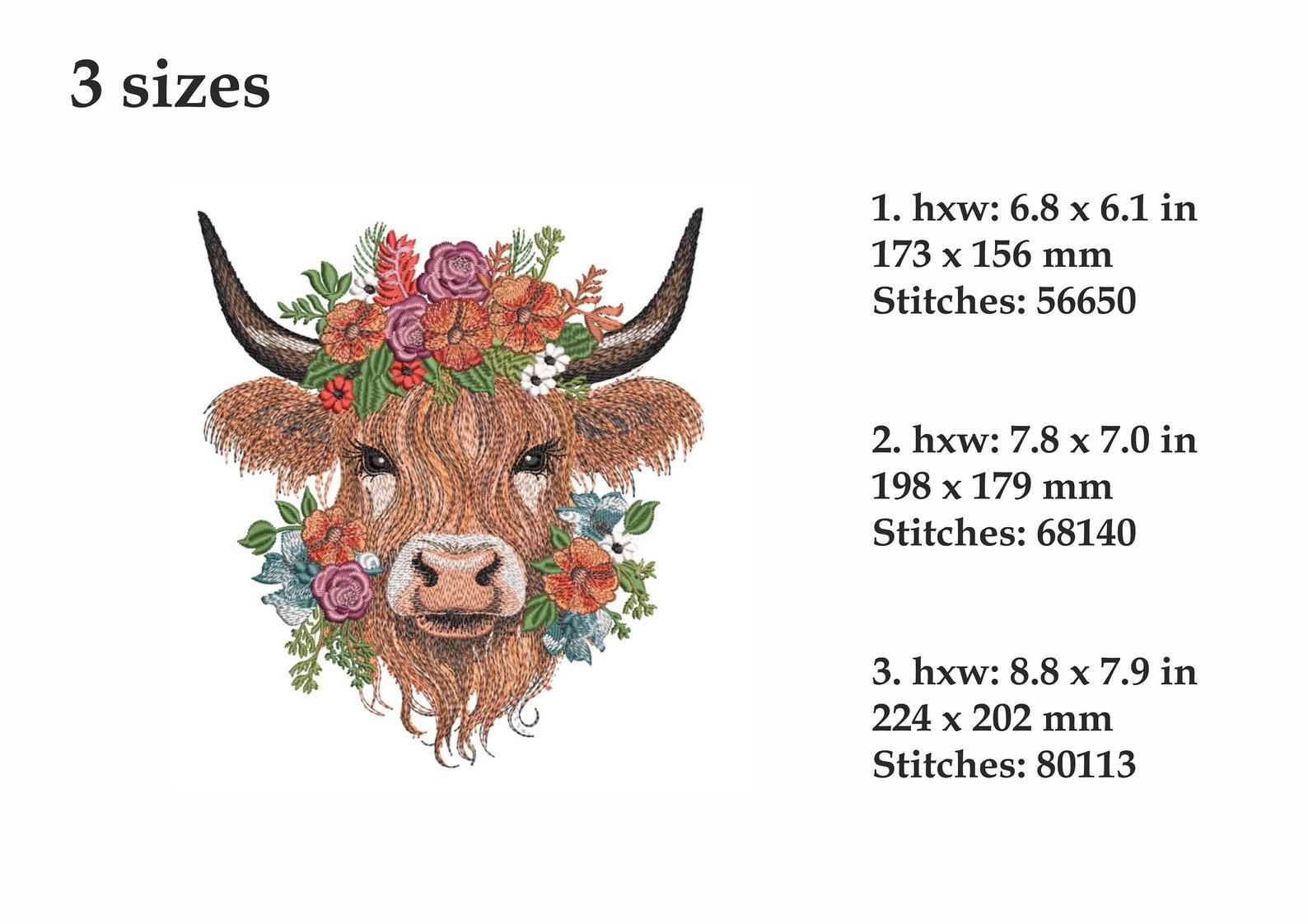 Floral Highland Cow Embroidery Design, Farm Animal Machine Embroidery ...