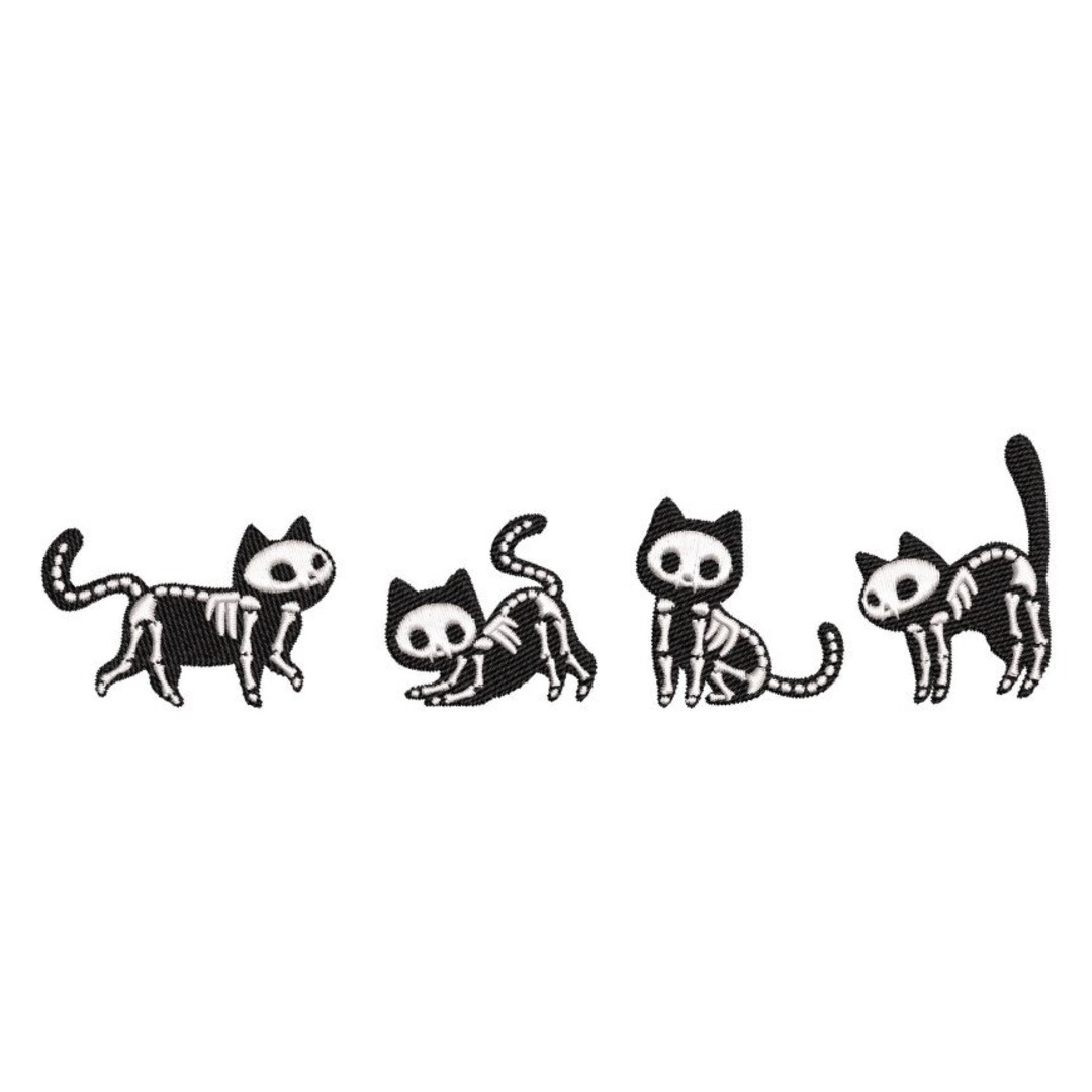 Skeleton Cats Embroidery Design, Halloween Embroidery Design, 4 Sizes ...