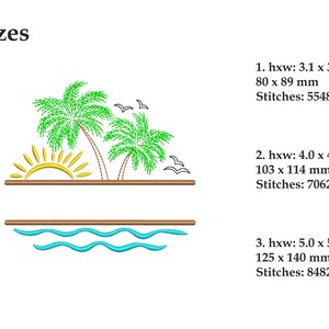 Palm Tree Split Frame Embroidery Design, Ocean Waves Embroidery, Beach ...