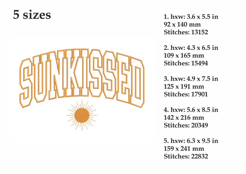 Sunkissed Embroidery Design, Summer Embroidery File, 5 Sizes, Instant ...