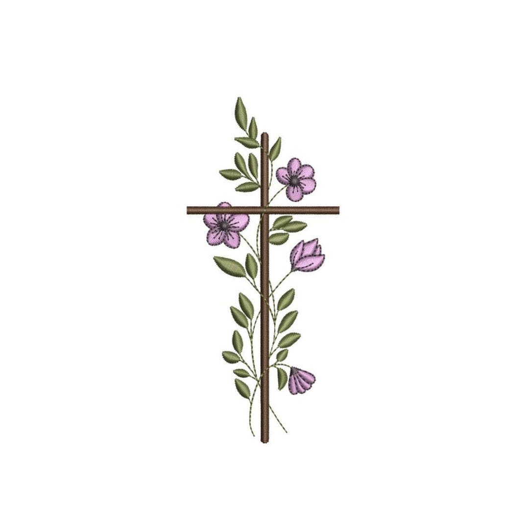 Flower Cross Embroidery Design, Religious Embroidery File, 3 Sizes ...