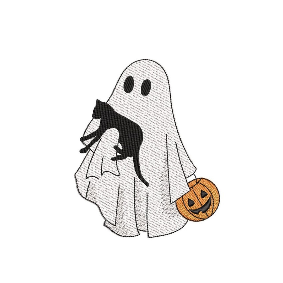 Ghost With Cat Embroidery Design, Halloween Ghost Machine Embroidery ...